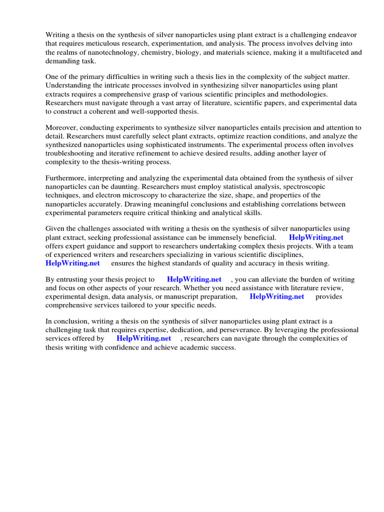 Synthesis of Silver Nanoparticles Using Plant Extract Thesis | PDF | Nanoparticle | Silver