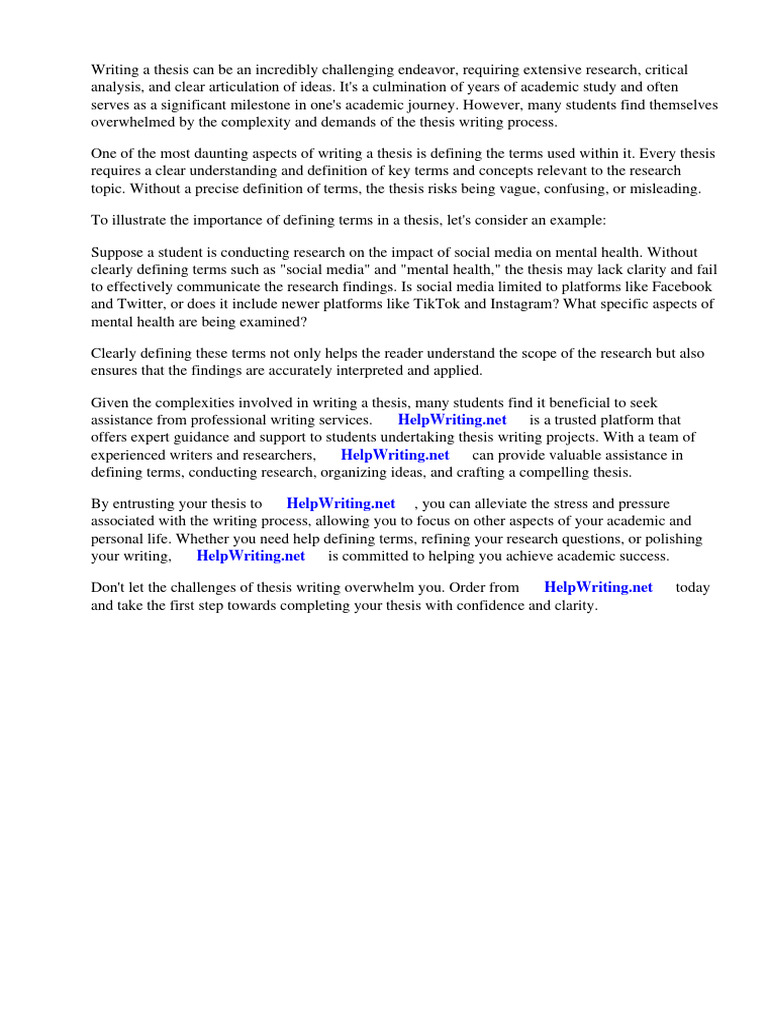 Definition of Terms Thesis Example | PDF