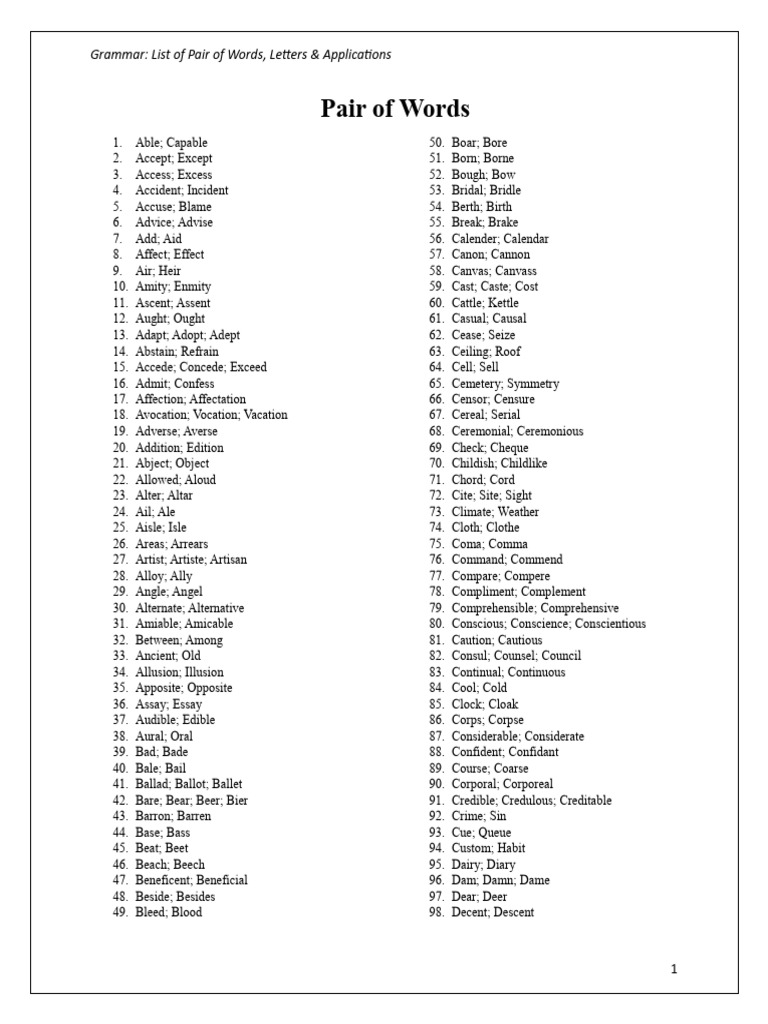 A to Z List of Word Pairs | PDF