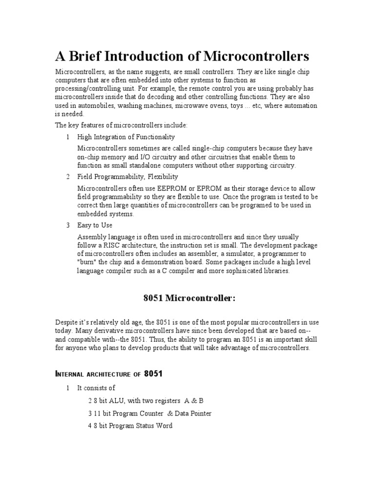 A Brief Introduction of Micro Controllers 8051 | PDF | Microcontroller ...