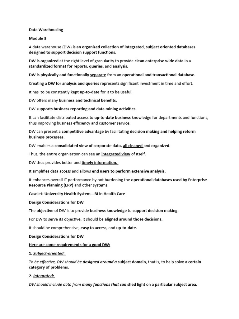 Module 3 - Data Warehousing | Download Free PDF | Data Warehouse | Databases