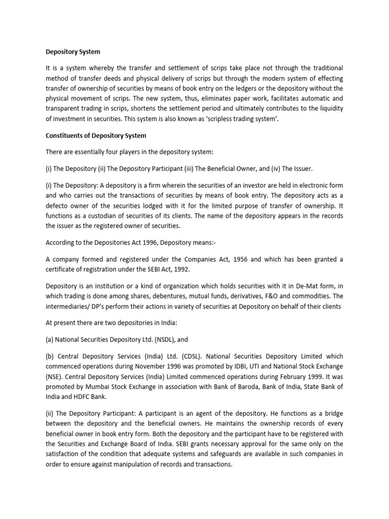 Depository System | PDF | Securities (Finance) | Private Law