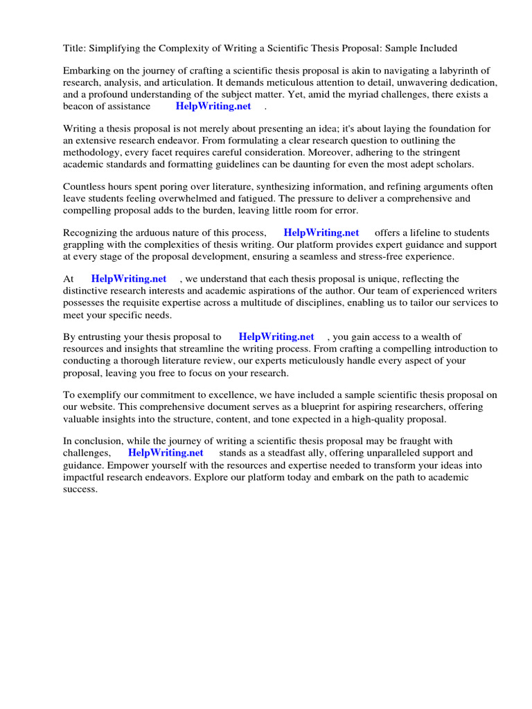 Scientific Thesis Proposal Sample | PDF | Thesis | Methodology