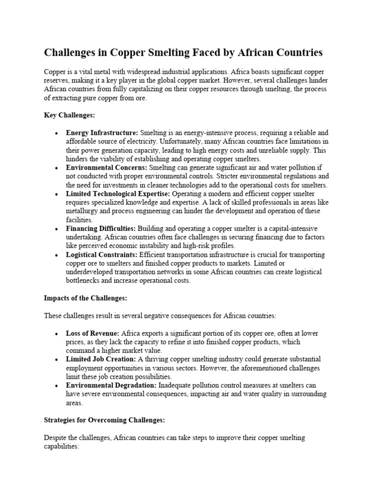 Challenges in Copper Smelting Faced by African Countries | PDF