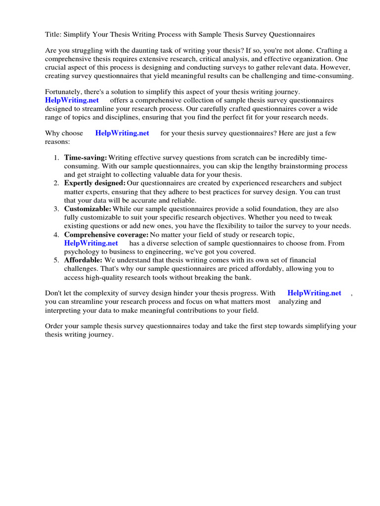 Sample Thesis Survey Questionnaires | PDF | Survey Methodology | Thesis