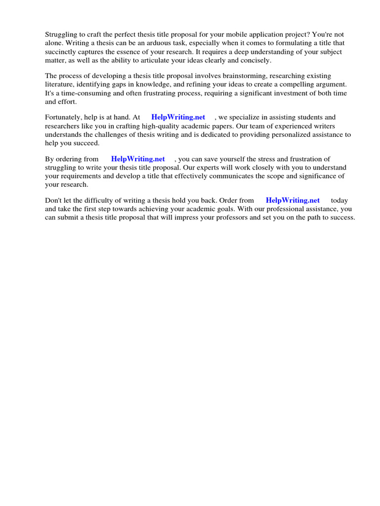 Thesis Title Proposal for Mobile Application | PDF