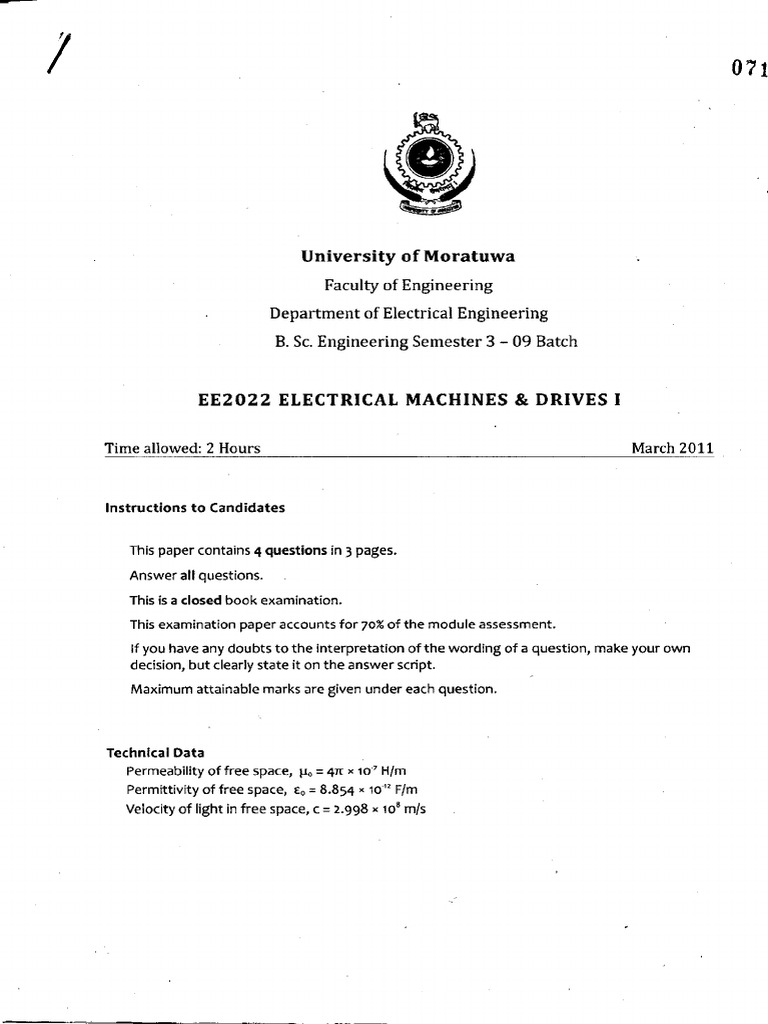 EE 2022 Electrical Machines & Drives I | PDF | Electric Motor | Metrology