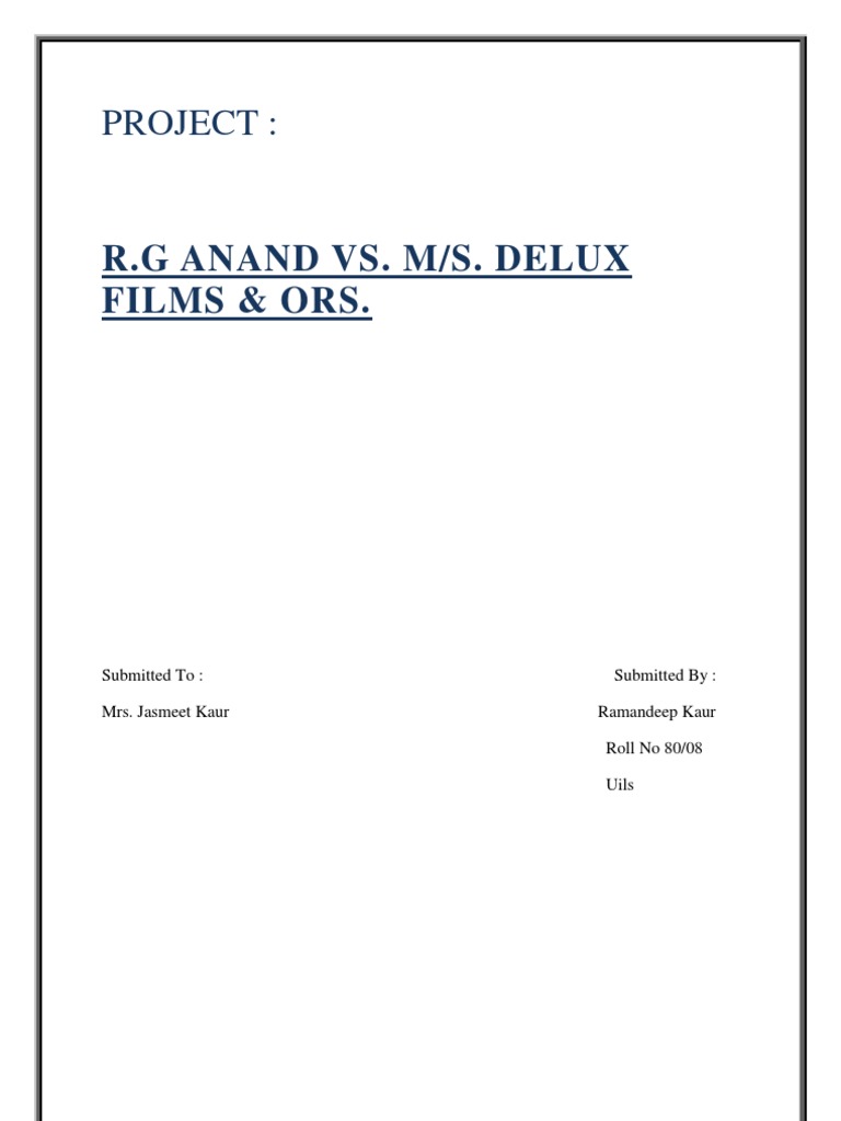 R G Anand Case | PDF | Fair Use | Copyright