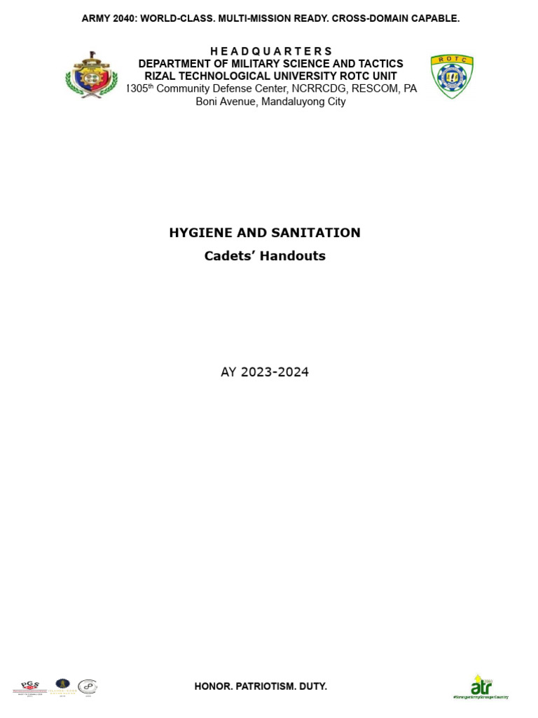 Military Hygiene and Sanitation Guidelines | PDF | Hygiene | Sanitation