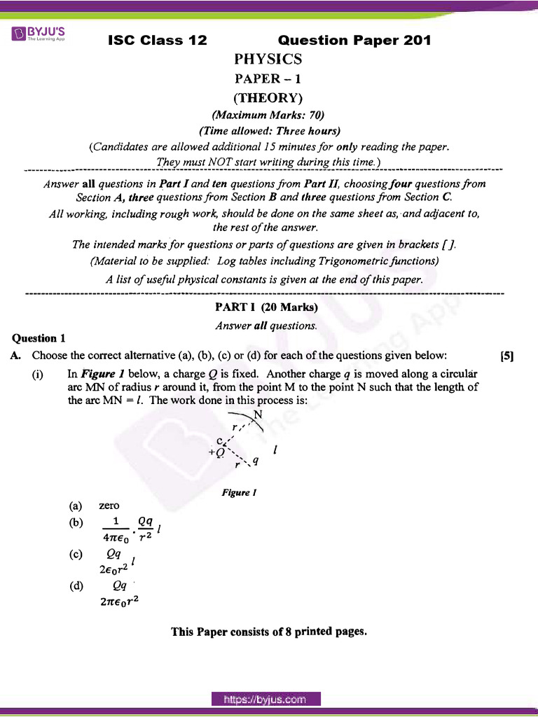 ISC Class 12 Physics Question Paper 2016 | PDF | Inductor | Refractive ...