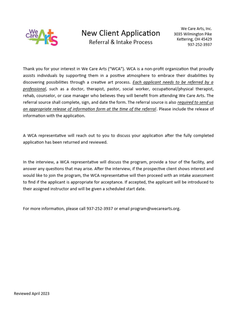 3 2023 WCA APPLICATION Revised and Reviewed 1 | PDF | Confidentiality ...