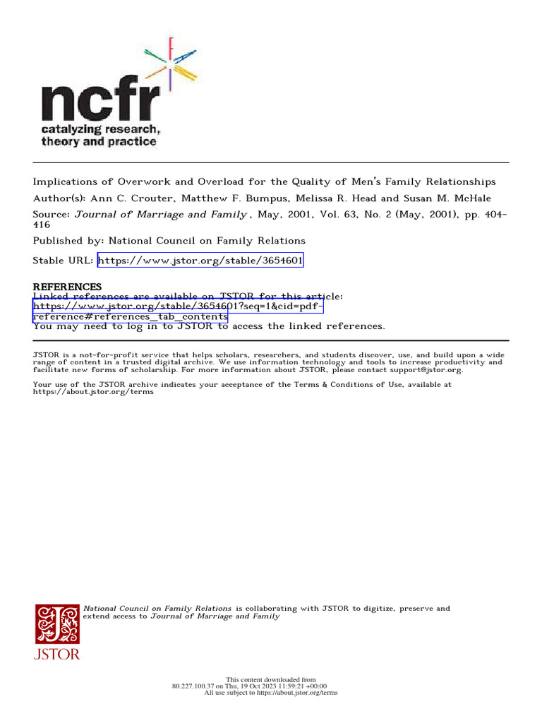 Crouter ImplicationsOverworkOverload 2001 | PDF