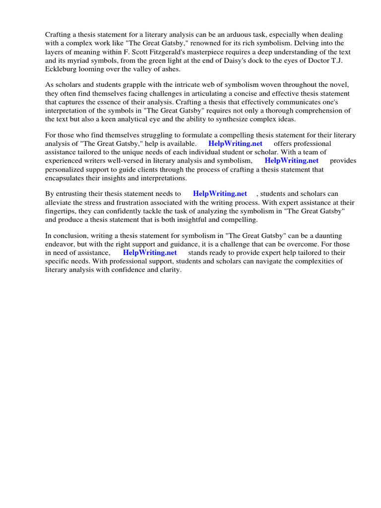 Thesis Statement For Symbolism in The Great Gatsby | PDF | The Great ...