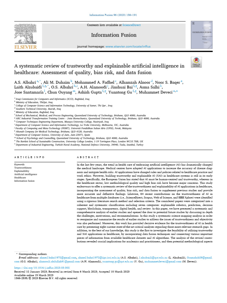 Albahri Et Al. - 2023 - A Systematic Review of Trustworthy and Explainable | PDF | Artificial ...