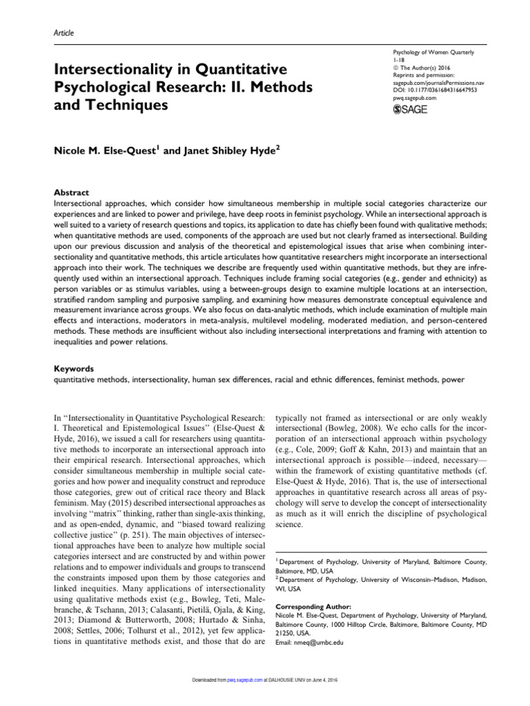 Intersectionality in Quantitative Psychology | PDF | Intersectionality | Gender