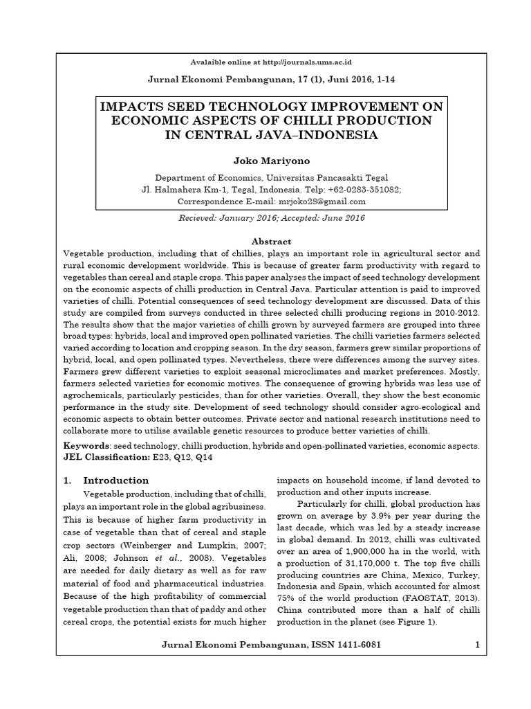 Impacts Seed Tech Improvent On Economic Aspects of Java Chilli ...