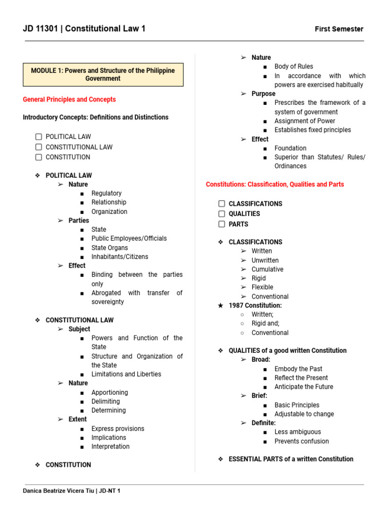 Tiu - Consti Law 1 Notes Compilation | PDF