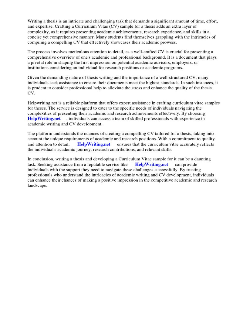 Curriculum Vitae Sample for Thesis | PDF | Résumé | Curriculum