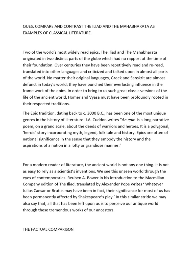 Compare and Contrast The Iliad and The M | PDF | Homer | Iliad