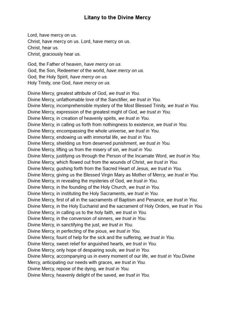 Litany To The Divine Mercy | PDF | Mercy | Anglicanism