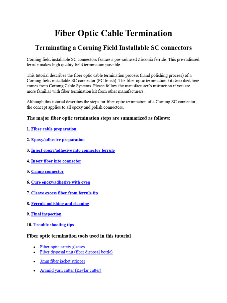 Fiber Optic Cable Termination | PDF | Optical Fiber | Electrical Connector