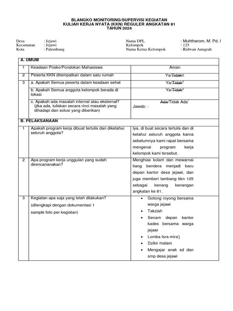 BLANKO MONITORING DPL Untuk Mahasiswa | PDF