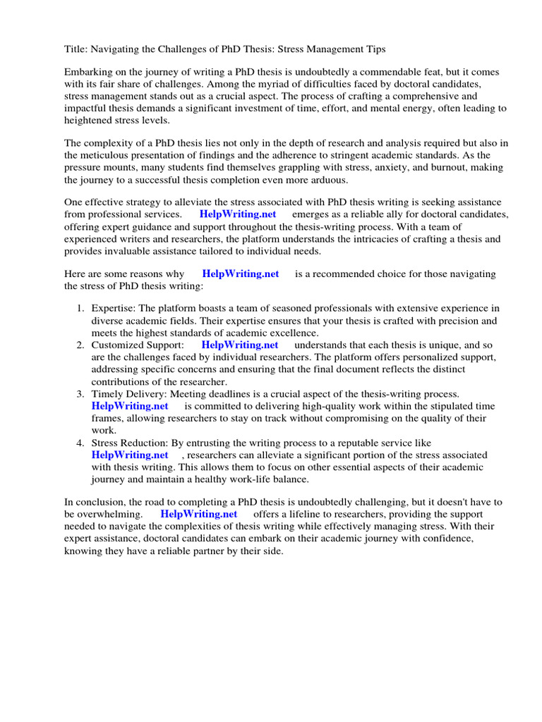 PHD Thesis Stress Management | PDF | Stress Management | Stress (Biology)