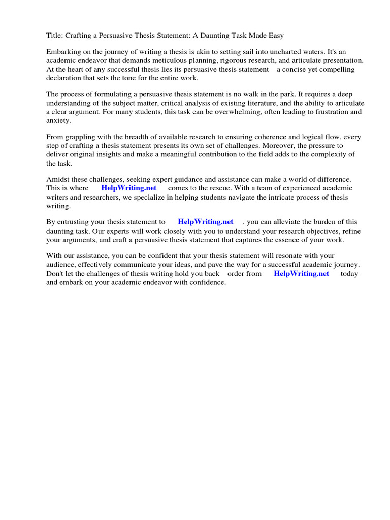 Thesis Statement Persuasive Example | PDF | Essays | Thesis