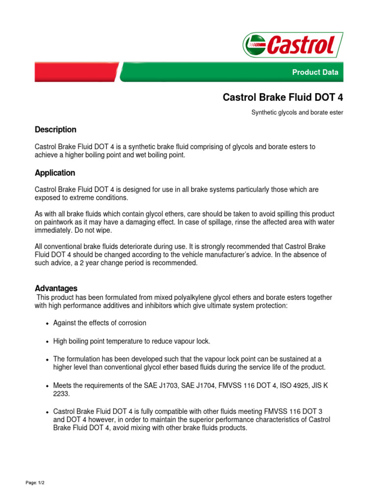Castrol Brake Fluid DOT 4 18L | PDF