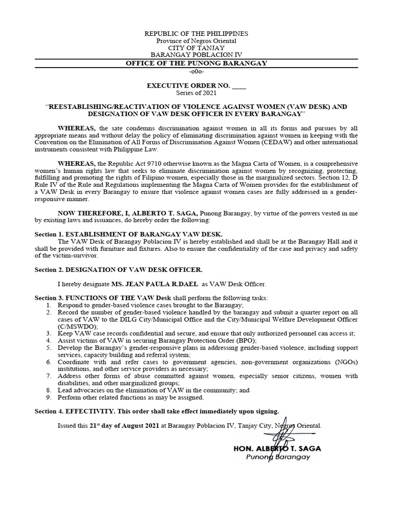 EO 07 VAW Desk Officer | PDF | Sexism | Justice