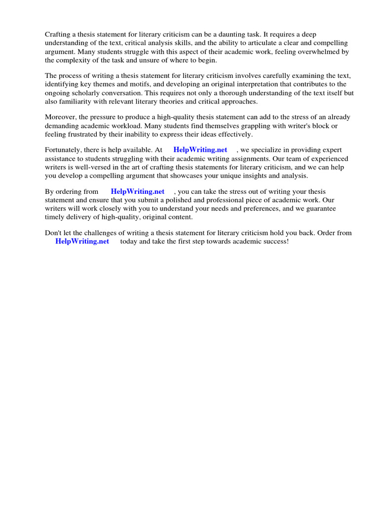 How To Write A Thesis Statement For Literary Criticism | PDF | Essays ...