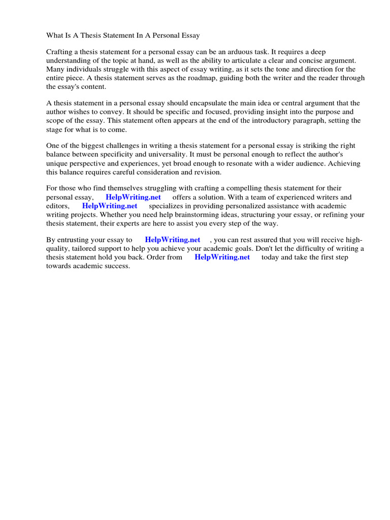 What Is A Thesis Statement in A Personal Essay | PDF | Essays | Thesis