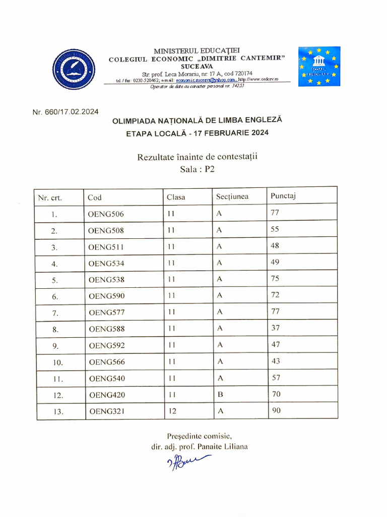 Rezultate Initiale Olimpiada Limba Engleza | PDF