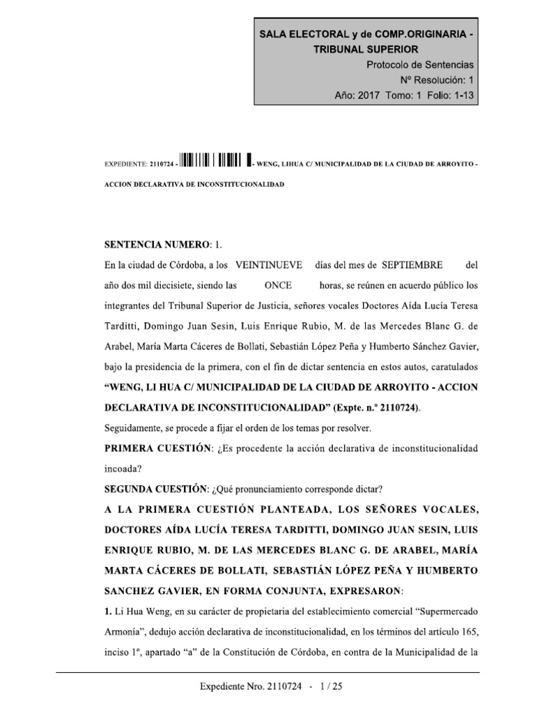 Fallo WENG C MUNIC ARROYITO (Descanso Dominical) | PDF