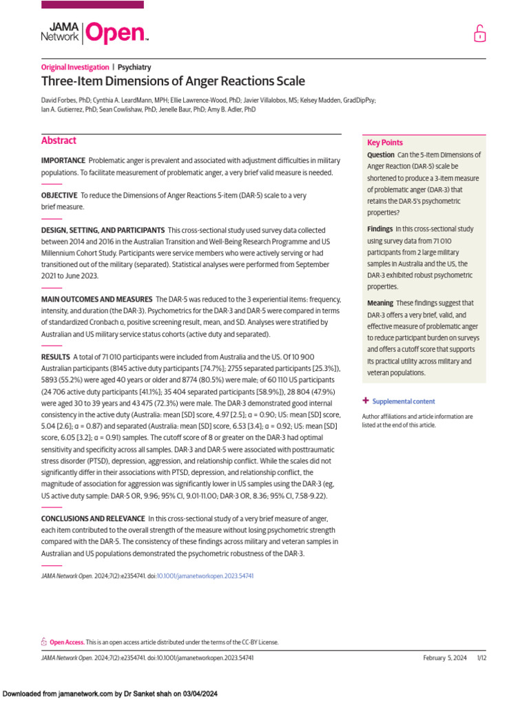 Three-Item Dimensions of Anger Reactions Scale | Download Free PDF ...