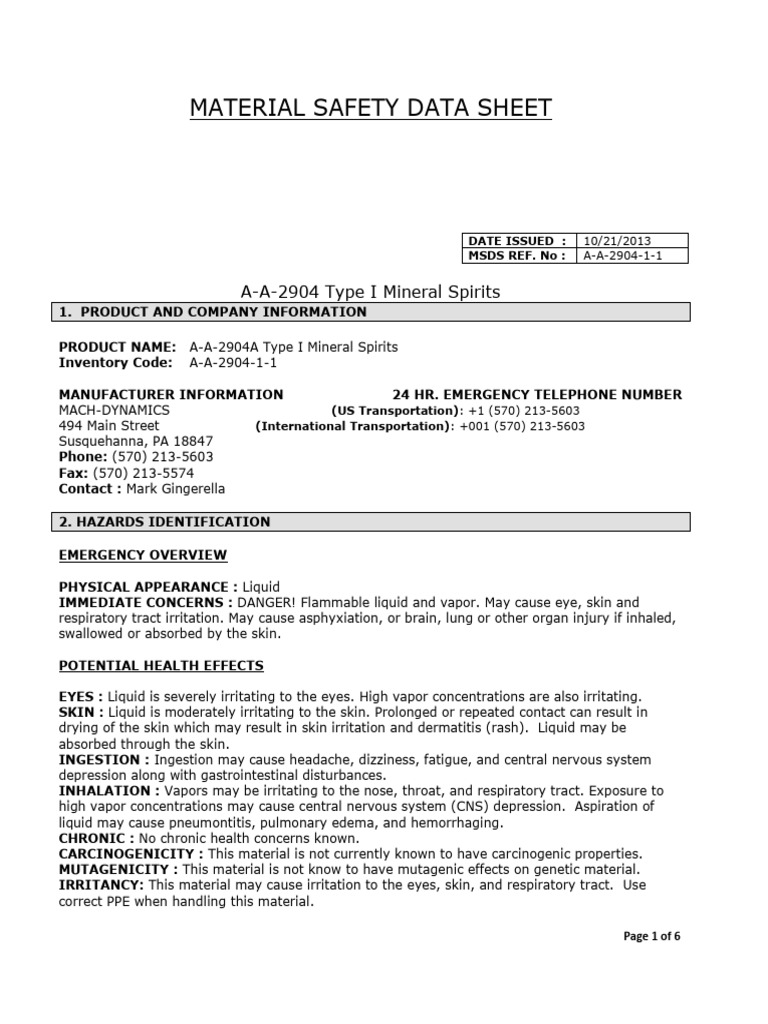Msds - A A 2904 1 1 | PDF | Waste | Hazardous Waste