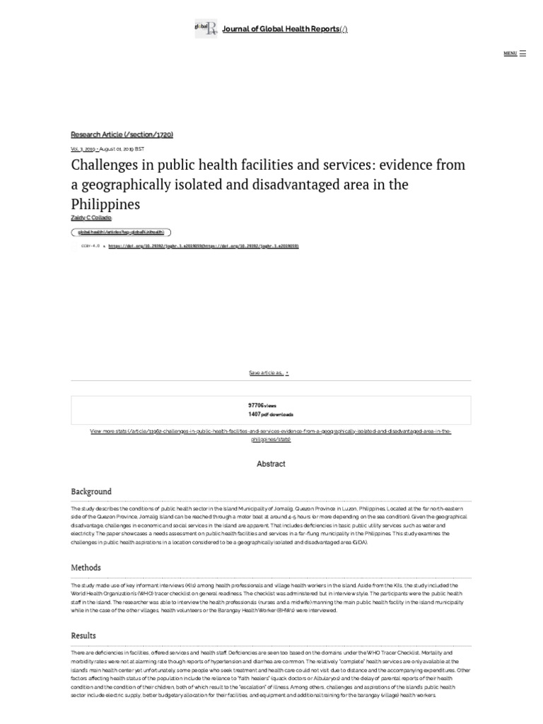 Challenges in Public Health Facilities and Services_ Evidence From a ...