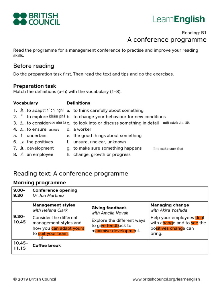 LearnEnglish Reading B1 A Conference Programme | PDF | Cognition | Learning