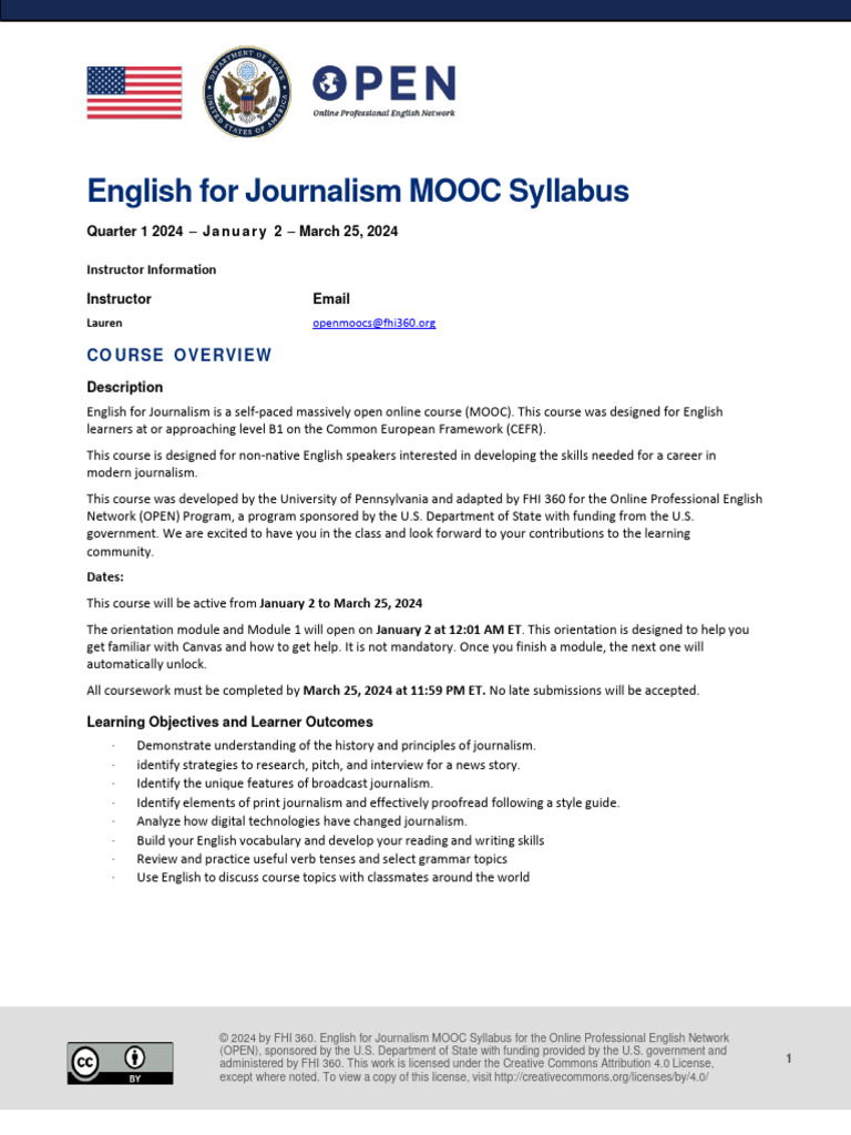 Q1 2024 English For Journalism Syllabus | PDF | Journalism | News