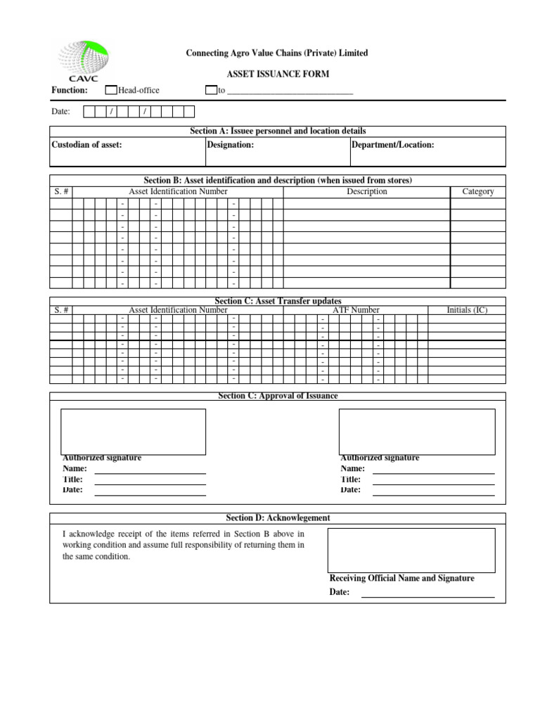 Asset Issuance Form | PDF