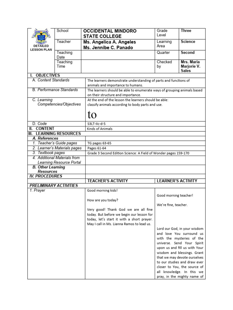 Detailed Lesson Plan - Science 3 | PDF | Amphibian | Insects