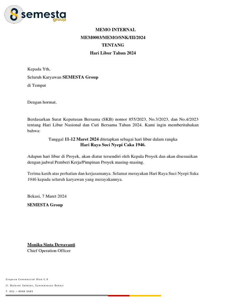 Memo Semesta Group - NYEPI 2024 | PDF