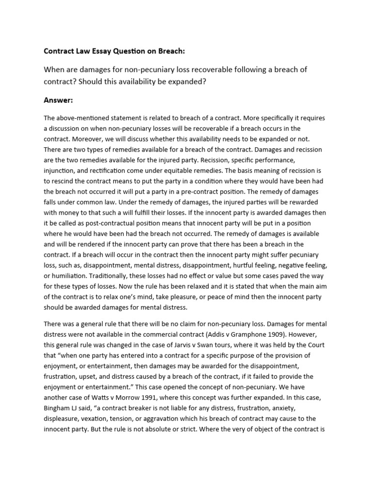 Contract Law Essay Question On Breach | PDF | Breach Of Contract ...