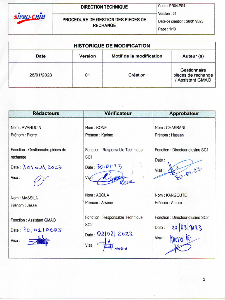 Pr04.Ps4 Procedure de Gestion Des Pieces de Rechange v01 | PDF