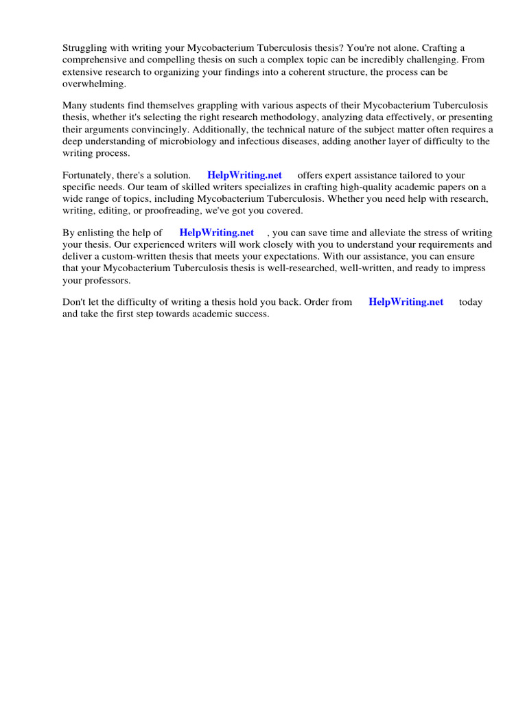 Mycobacterium Tuberculosis Thesis PDF | PDF | Tuberculosis | Infection