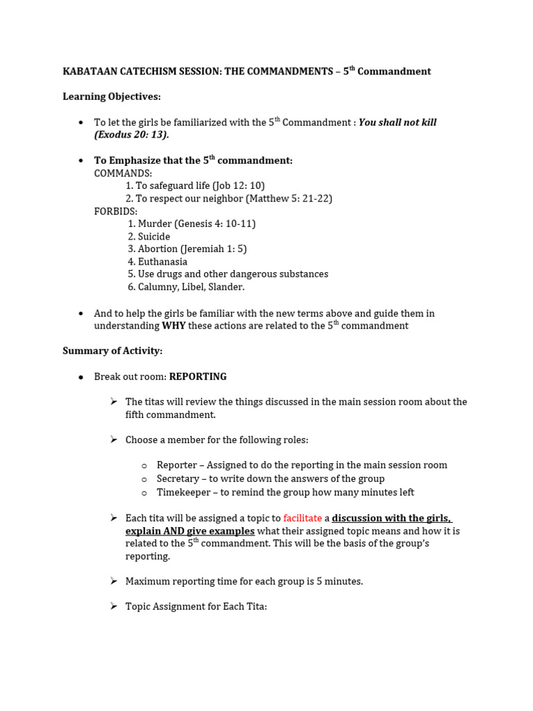 Learning Module For The 5th Commandment Pdf Ten Commandments Defamation