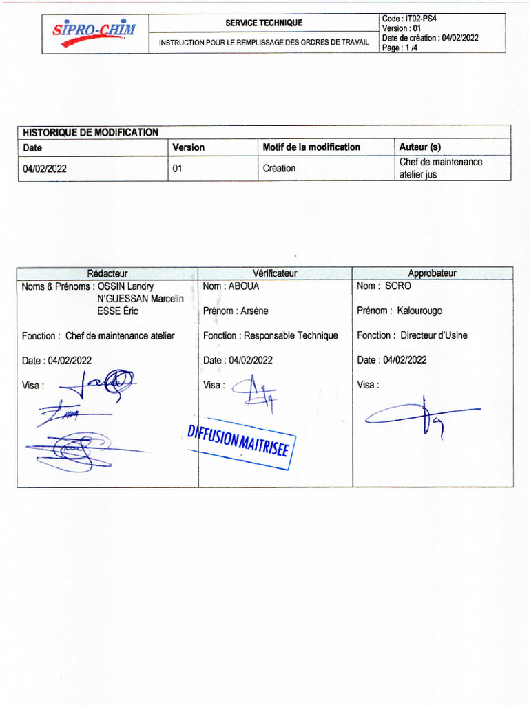 It02.Ps4 Instruction Pour Le Remplissage Des Ordres de Travail | PDF