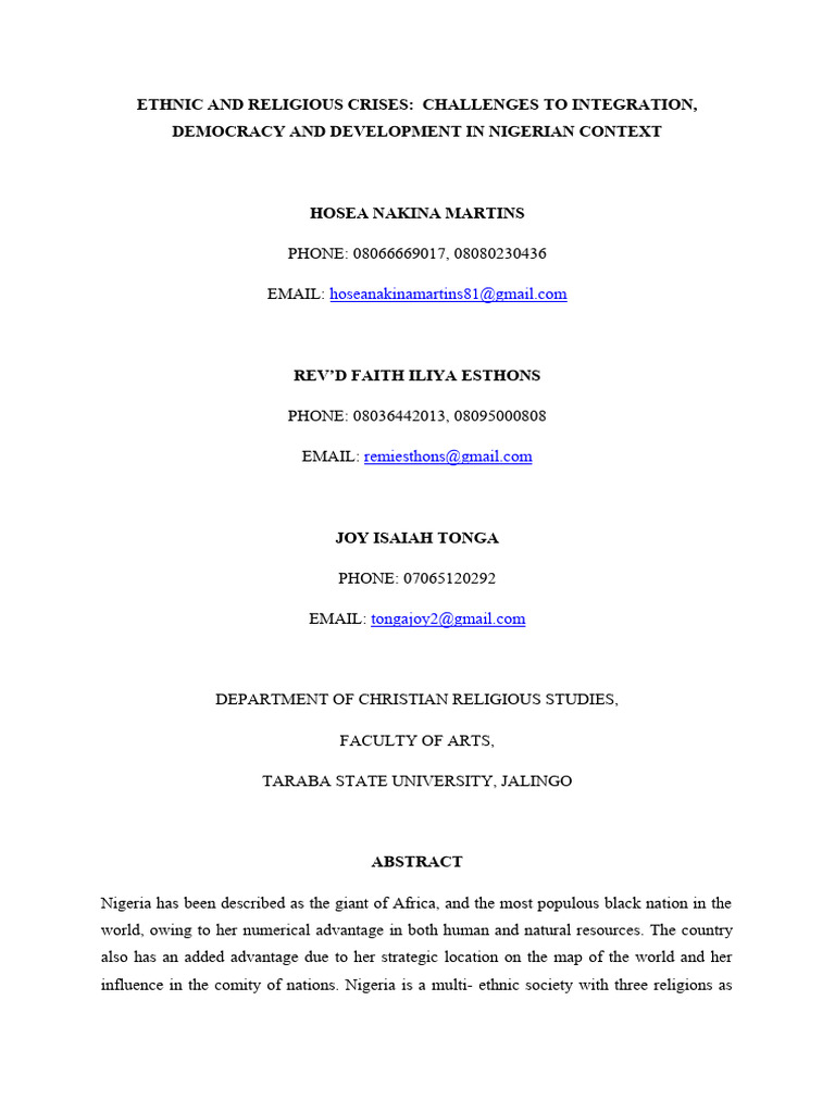 ETHNIC AND RELIGIOUS CRISIS | PDF | Nigeria | Multiculturalism