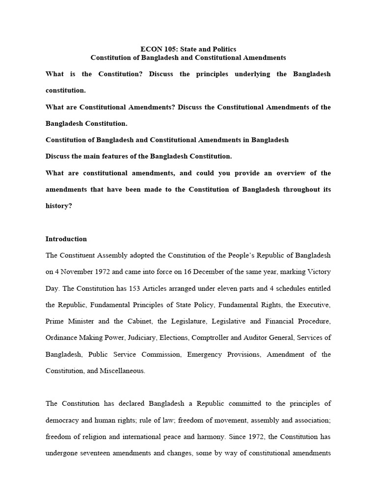 Constitution of Bangladesh | PDF | Constitution | Constitutional Amendment