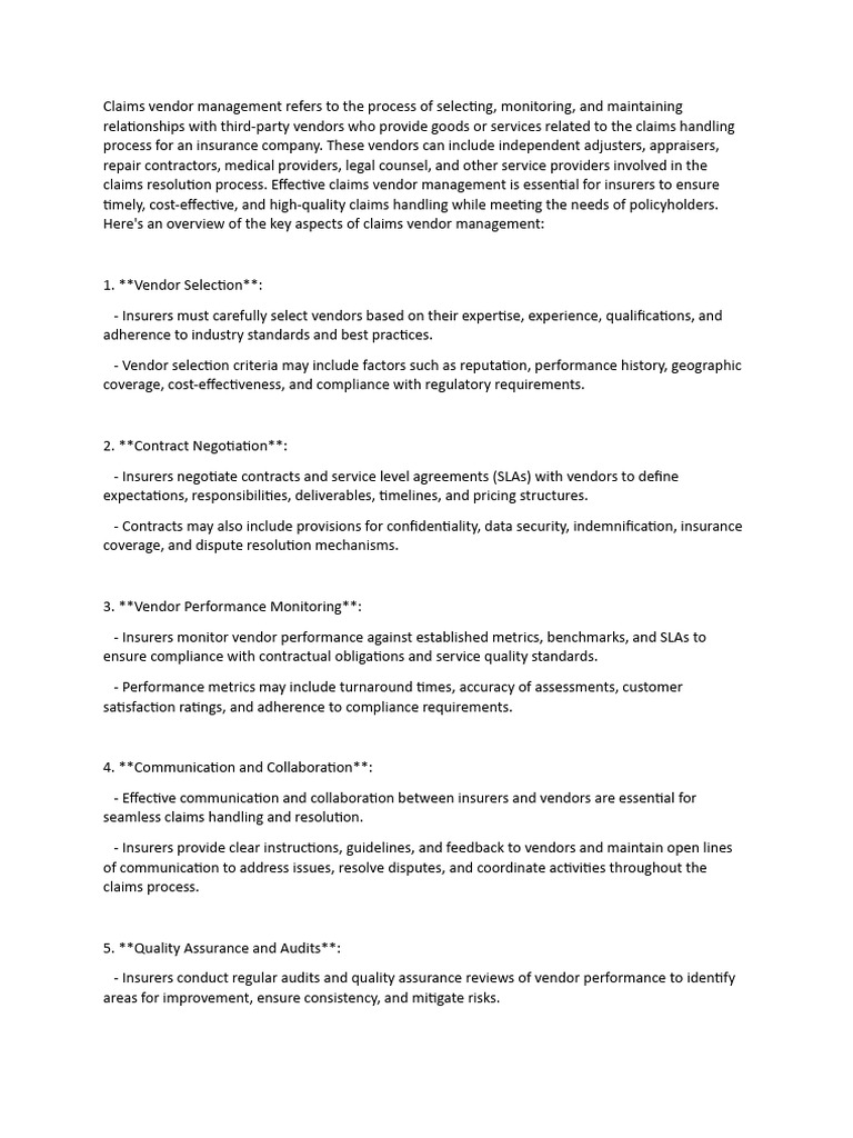 Claims Vendor Management | PDF | Insurance | Audit Claims Vendor Management | PDF | Insurance | Audit